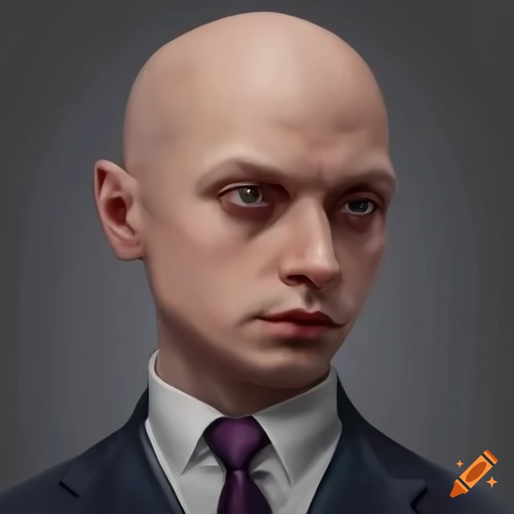 Bald Russian man in a suit inspired by Daigo Ikeno's artstyle on Craiyon