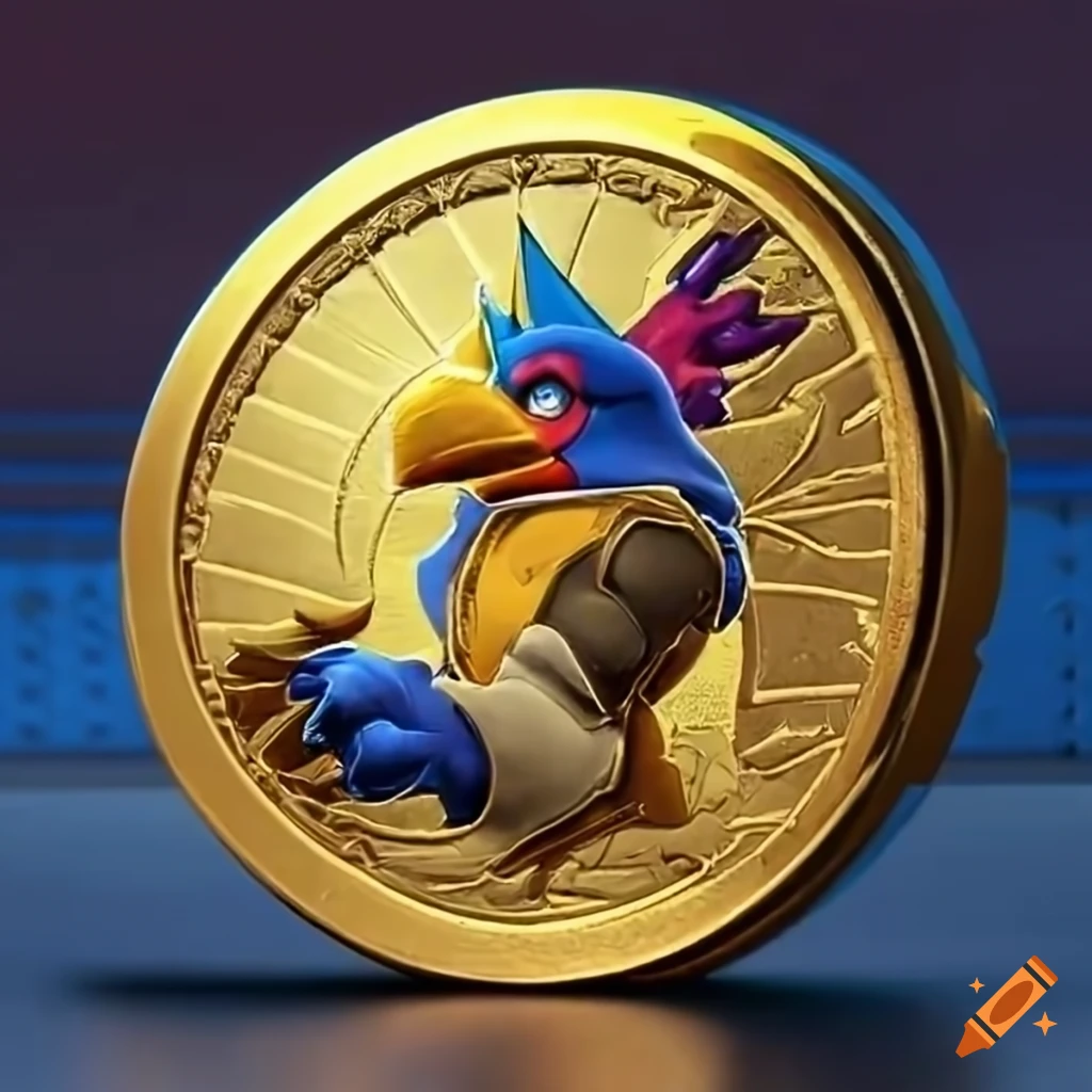 Golden coin collectible with falco from nintendo games on Craiyon