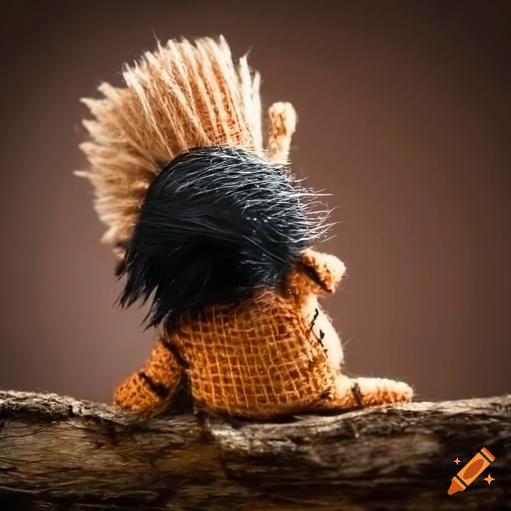 Cute burlap doll with black hair and a porcupine with Hobbes bouncing ...