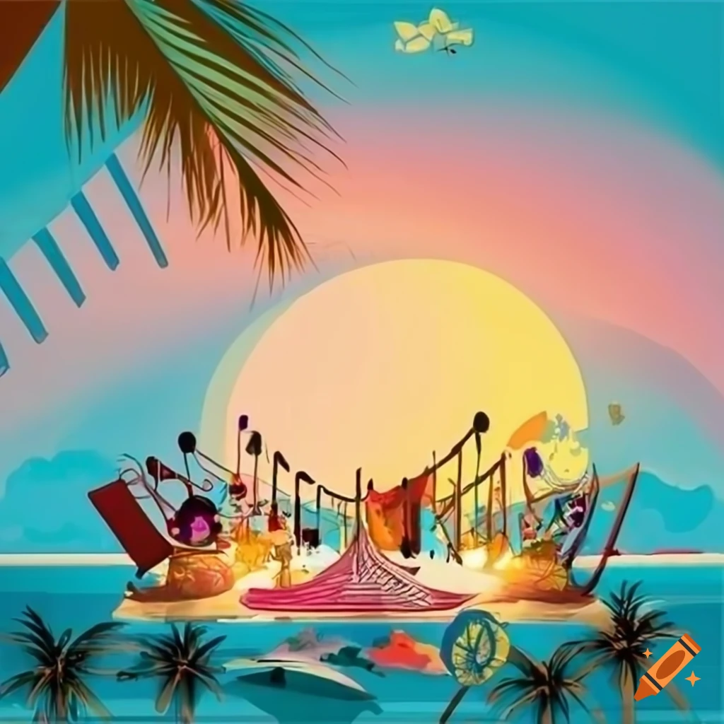 Summer Music Festival Beach Bash Poster with Tropical and Music ...