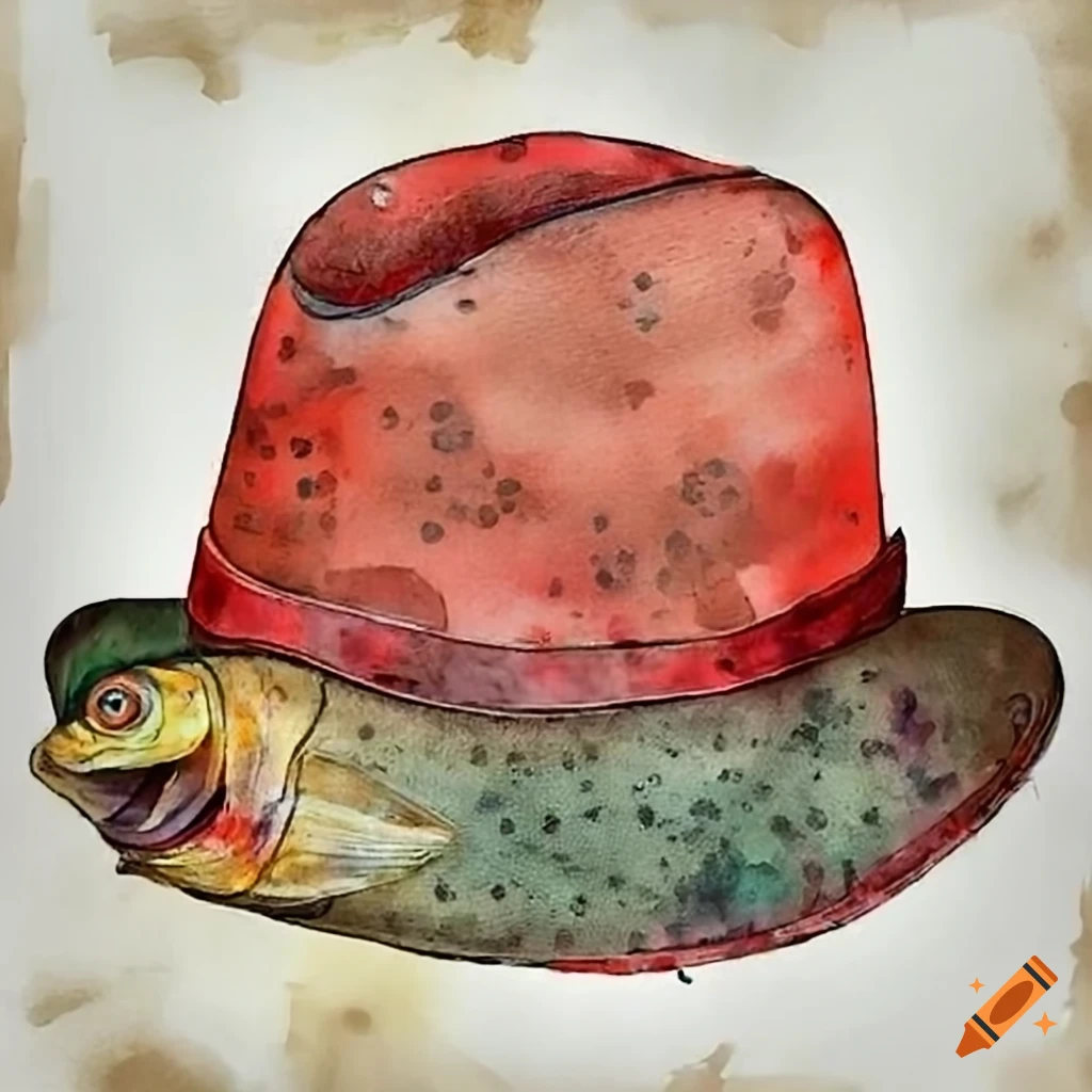 Red hunting hat worn by a fish on Craiyon
