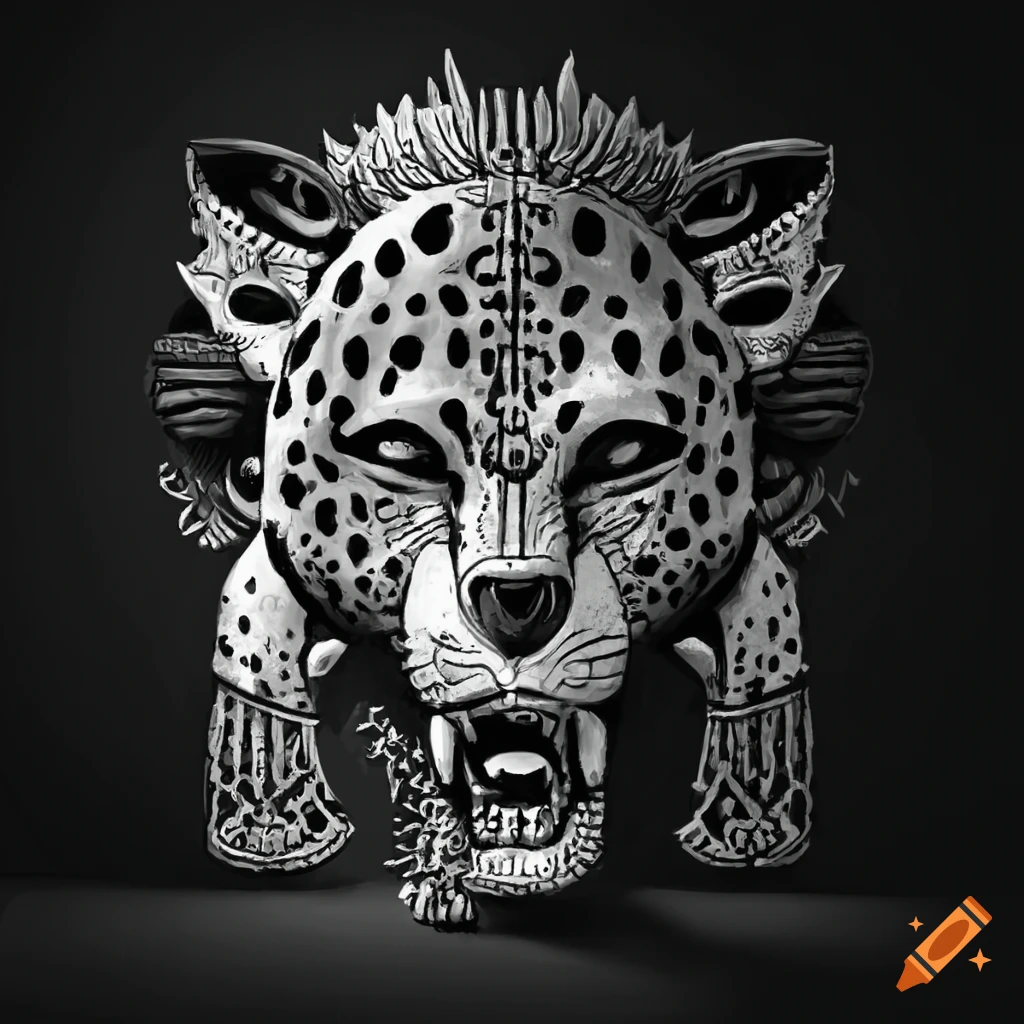 Aztec jaguar god in black and white on Craiyon