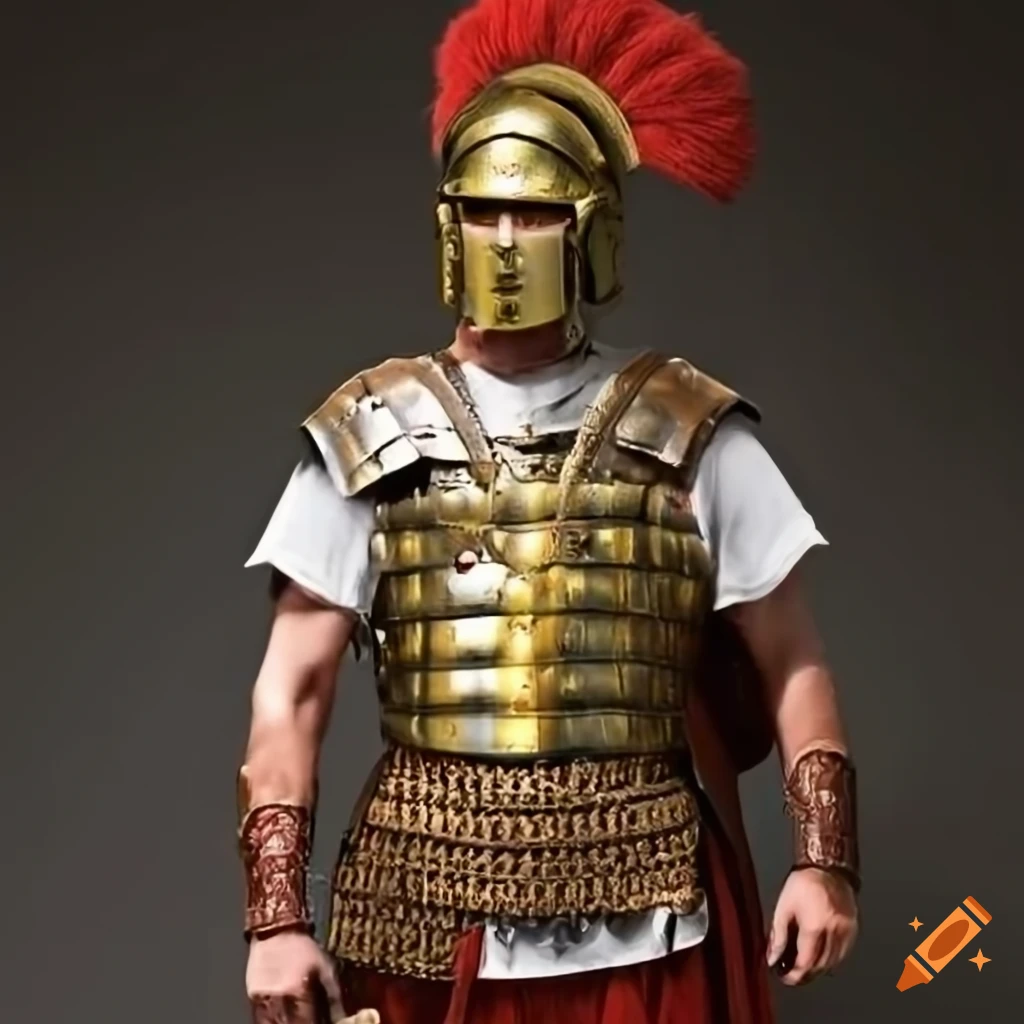 Man in authentic roman armor standing proudly on Craiyon