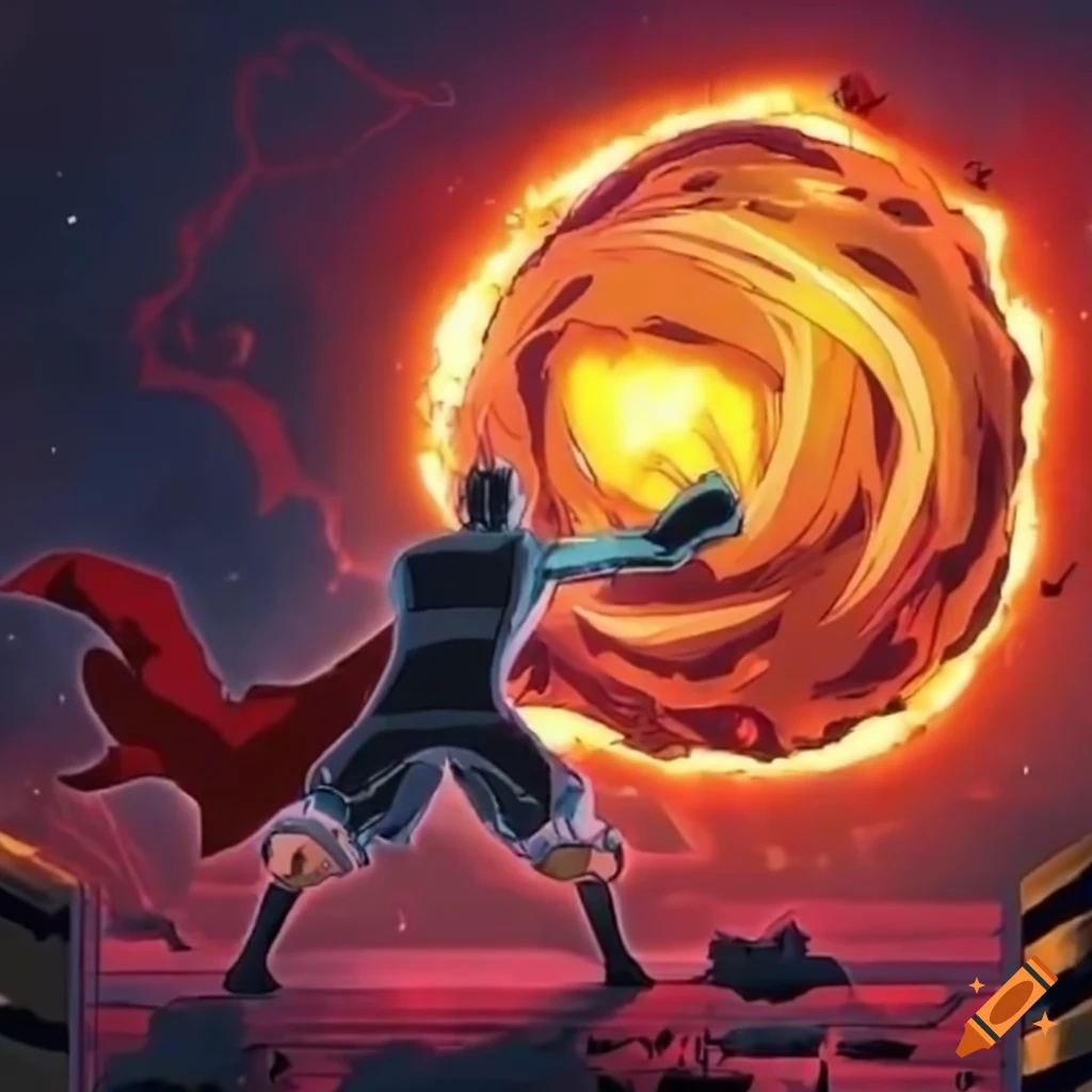 Anime hero blocking a giant fireball on Craiyon