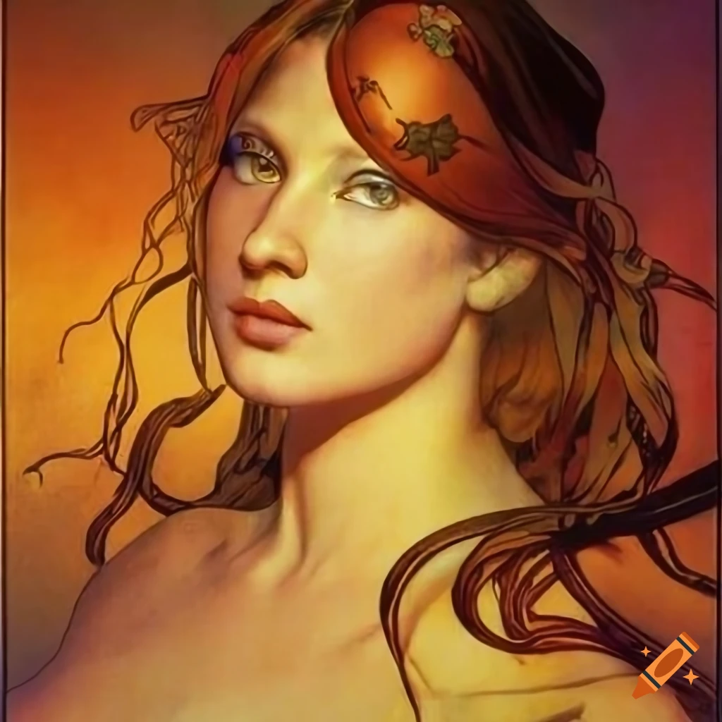 Iridescent deep Ember lighting art by Boris Vallejo, Alphonse Mucha, Escher, and Vermeer on Craiyon