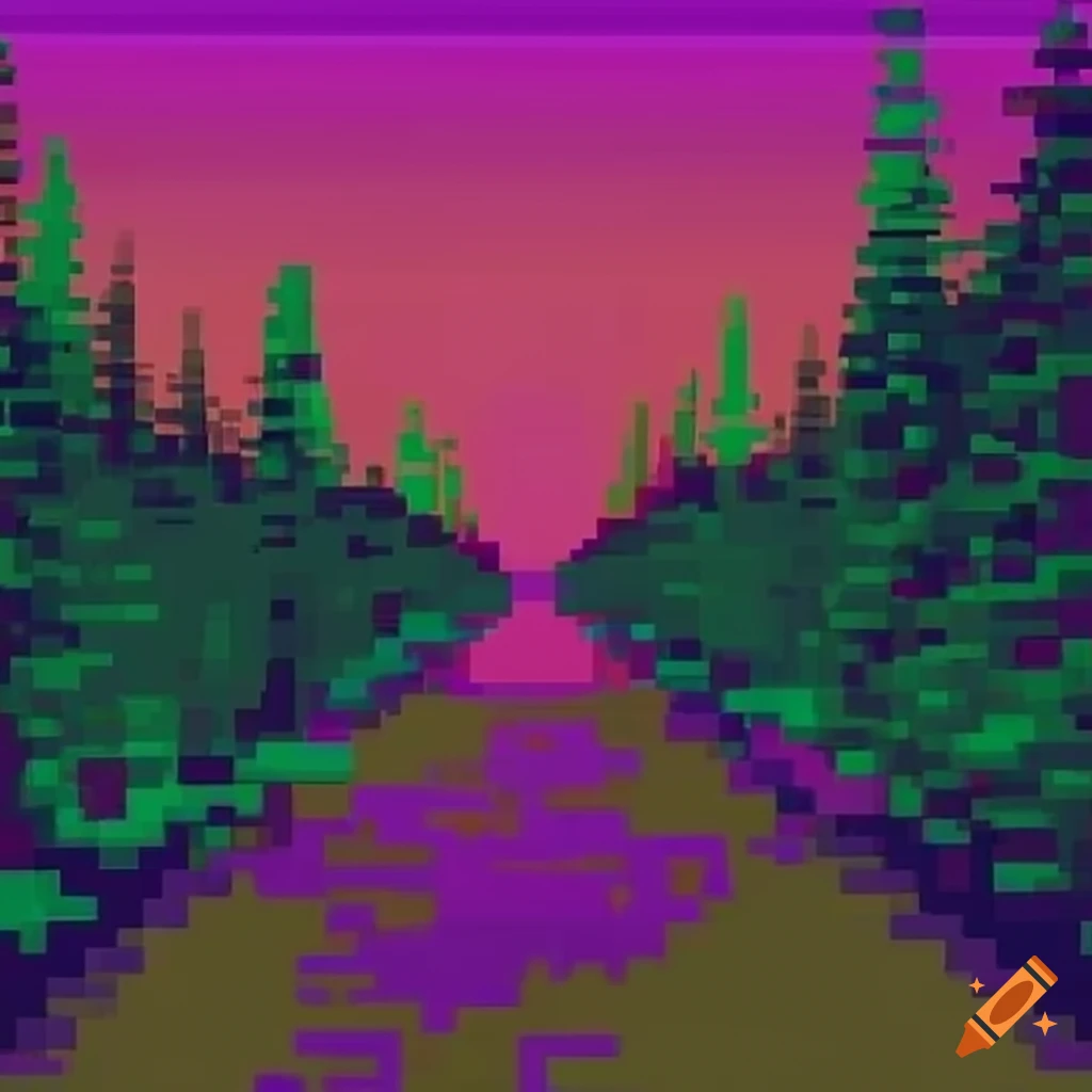 Vaporwave pixel art of the Aokigahara forest in green ochre on Craiyon