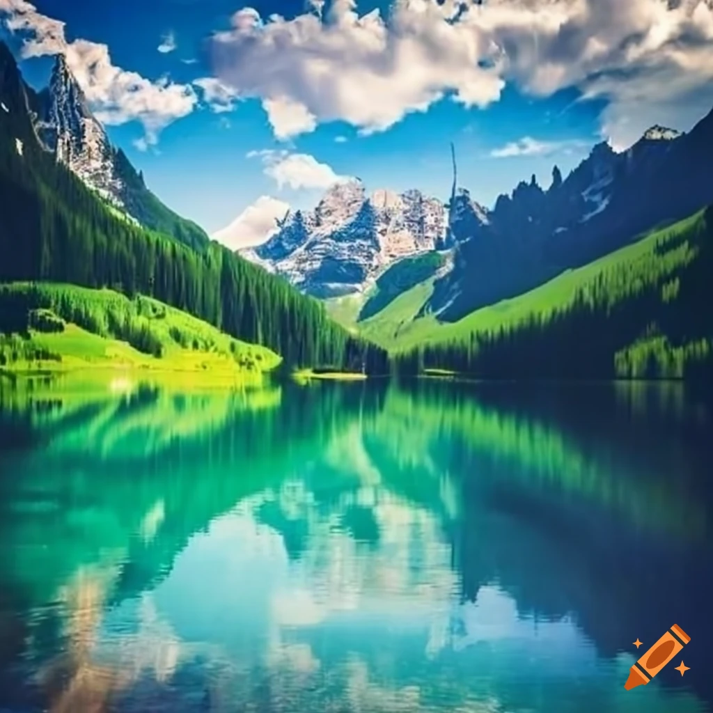 Illustration of lac de courchevel's le praz crystal clear summer water ...