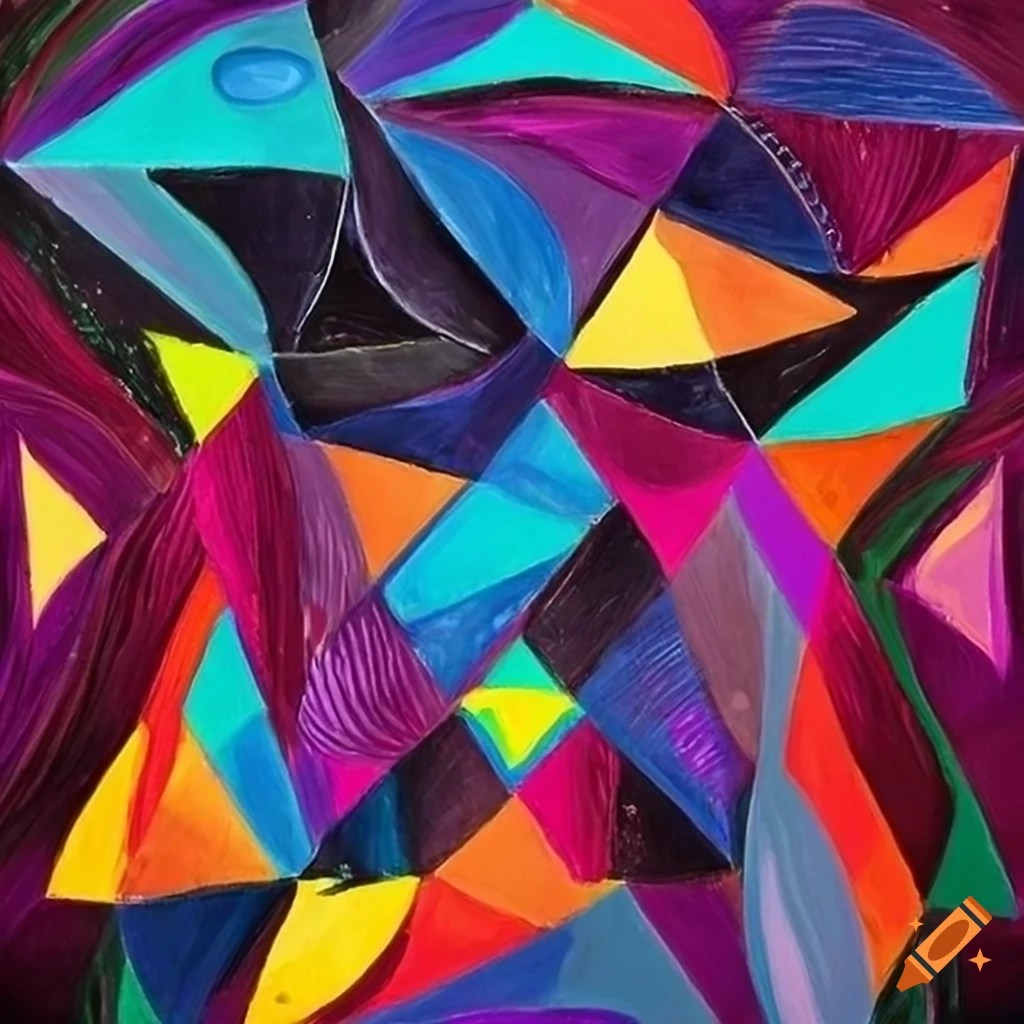 Vibrant and colorful artwork with geometric shapes and wax crayon ...