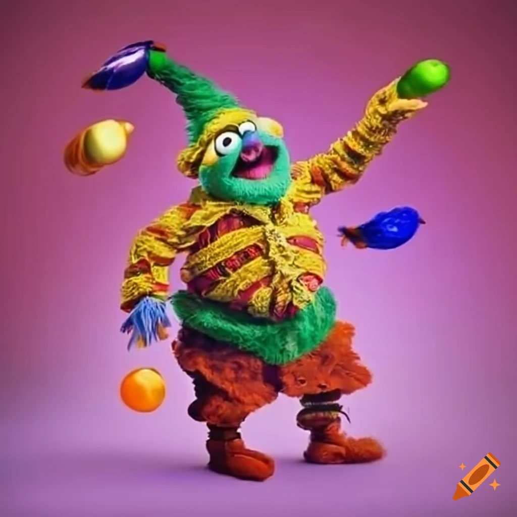 Dwarf muppet juggling fish in leiderhosen on Craiyon