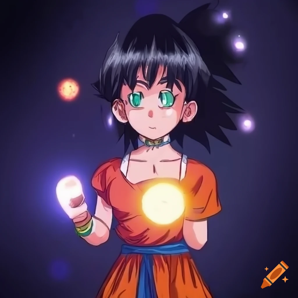Anime girl holding a glowing sphere with orbs in Dragon Ball style on ...