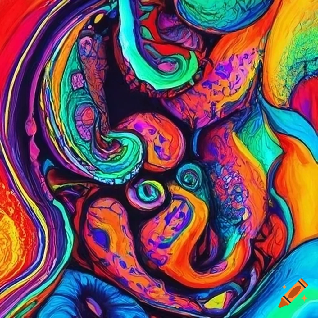 Vibrant and colorful bio organic shapes in fine crayon effect on Craiyon