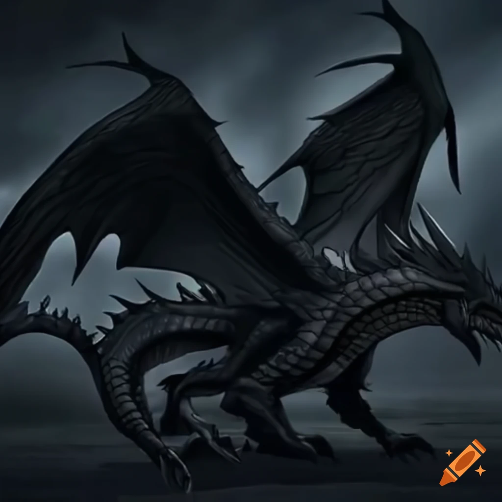 Jet black dragon built for speed with sharp claws and sleek wings on ...