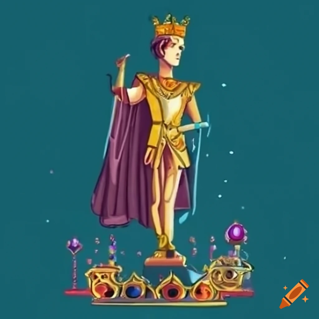 Majestic statue of a prince with jewels and golden crown in a city ...