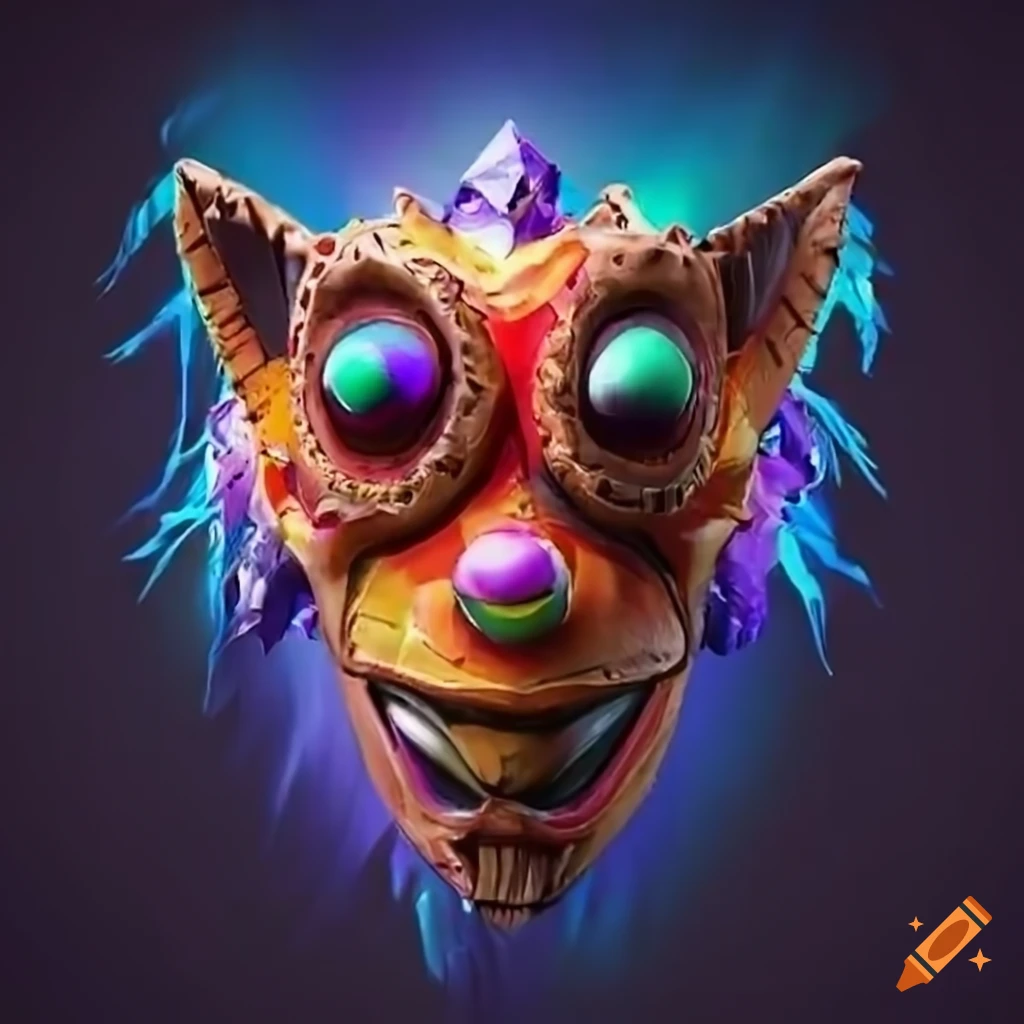 Vibrant sumerian wooden mask with intricate details and symbolic ...