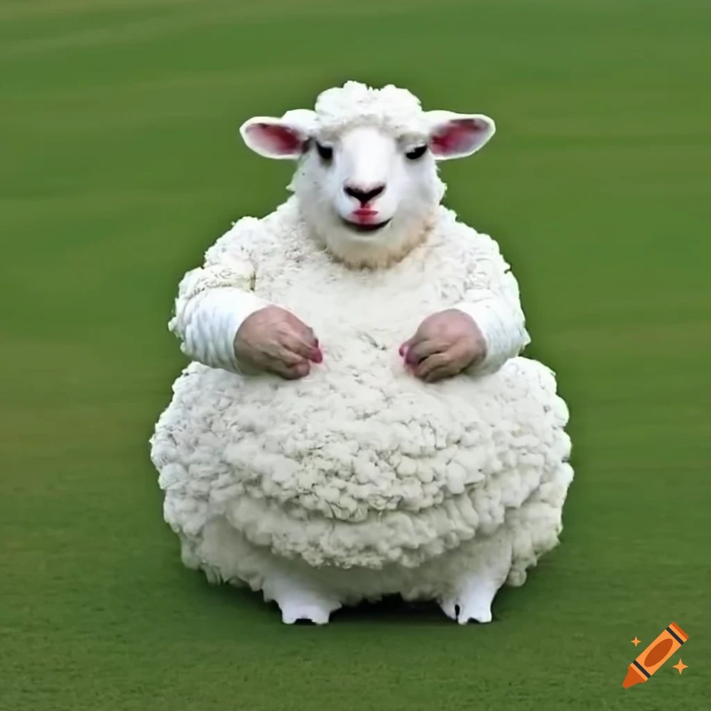 Anthropomorphic sheep resembling a voluptuous woman made of soft sheep ...