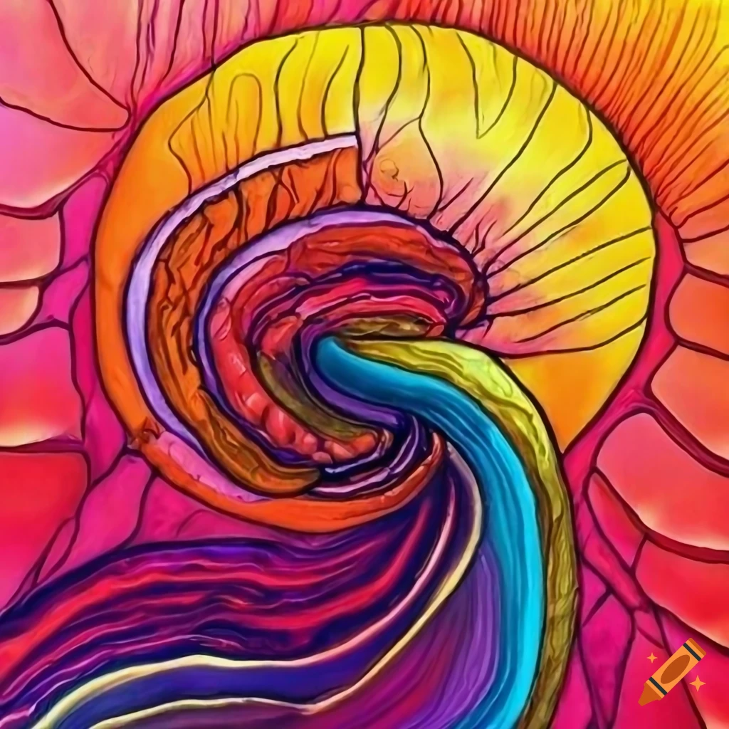 Colorful illustrated artwork of intricate bio organic shapes with bold ...