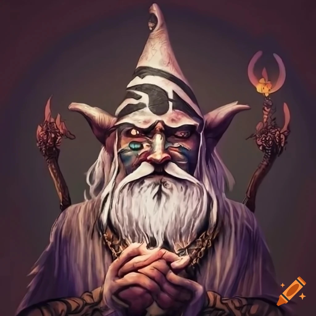 Gnome wizard with tribal tattoos studying a spellbook in a mystical ...