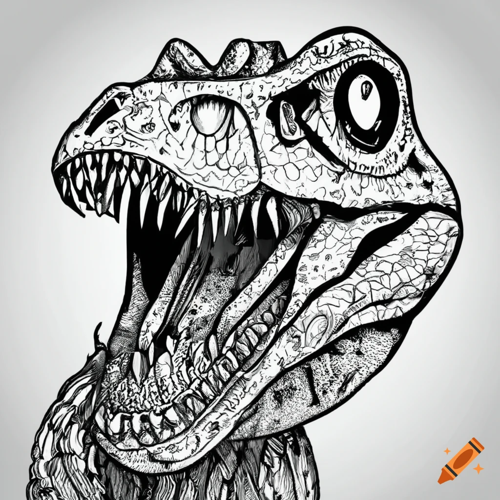 Tyrannosaurus rex in a jungle coloring book page on Craiyon