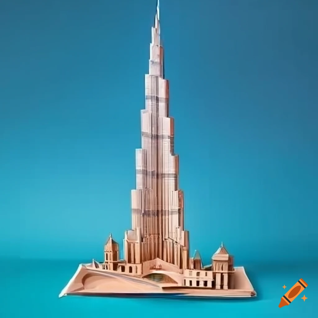 Detailed tissue paper model of the iconic Burj Khalifa building on Craiyon