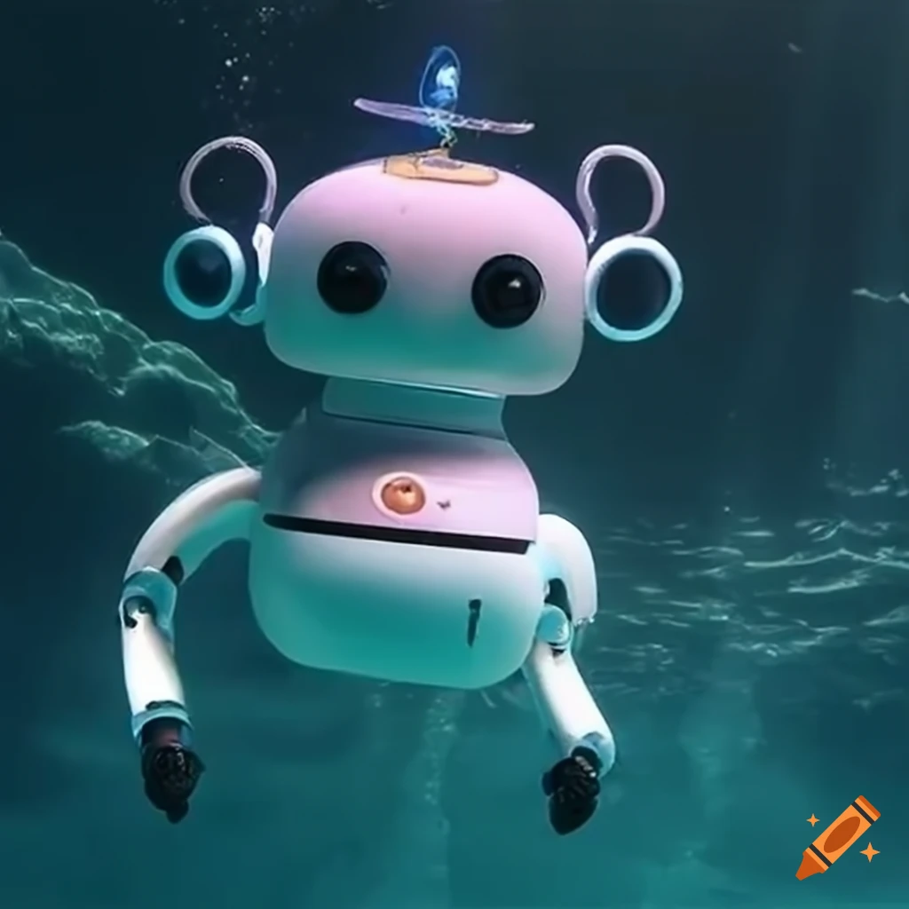 Cute underwater robot cleaning up plastic in the ocean with a kawaii ...