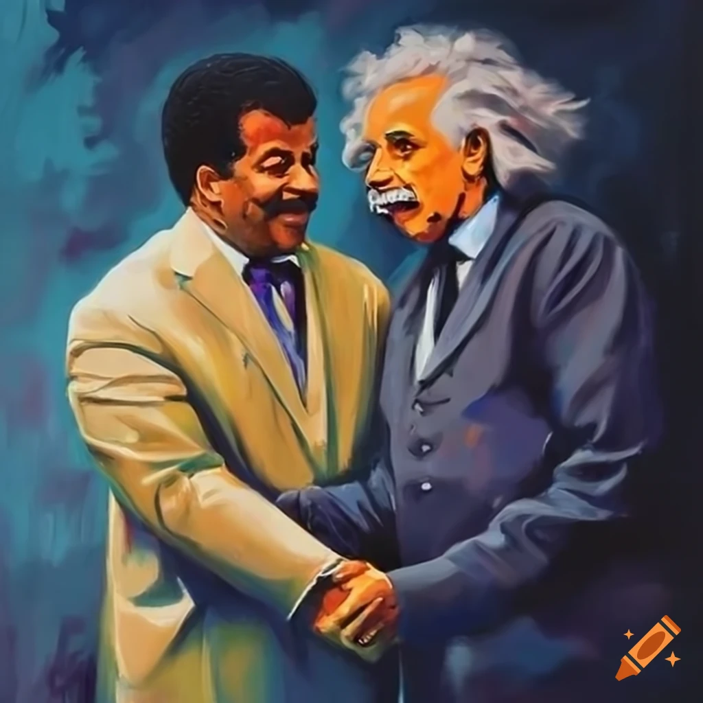 Abstract painting of neil degrasse tyson and albert einstein shaking ...