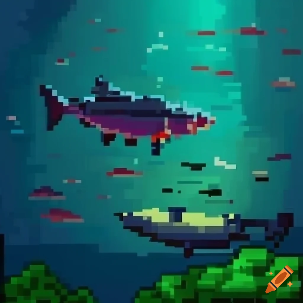 Pixel art of a fishing scene on Craiyon