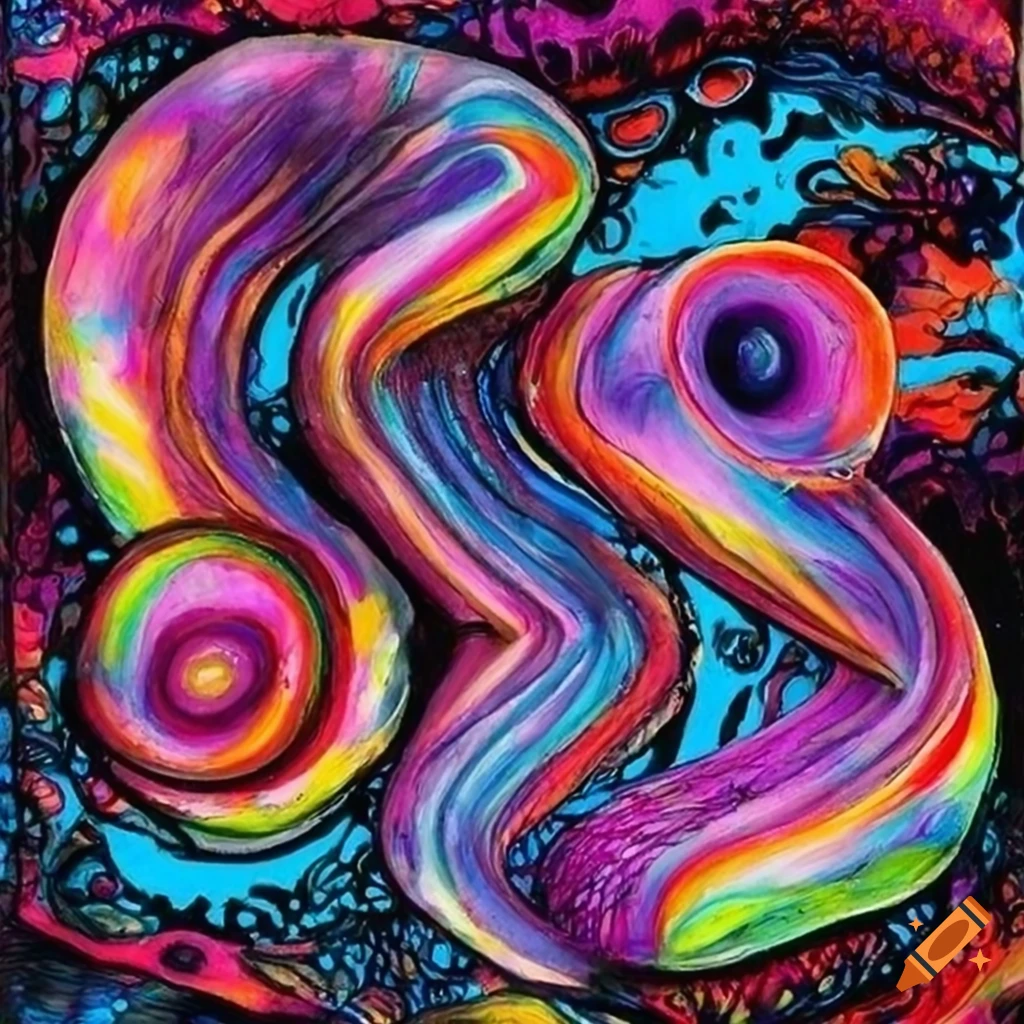 Vibrant and colorful bio organic shapes in fine crayon effect on Craiyon