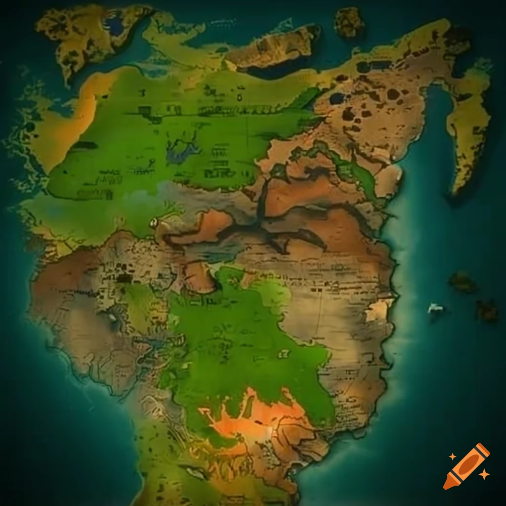 Map of 5 kingdoms on a continent with villages and cities scattered ...