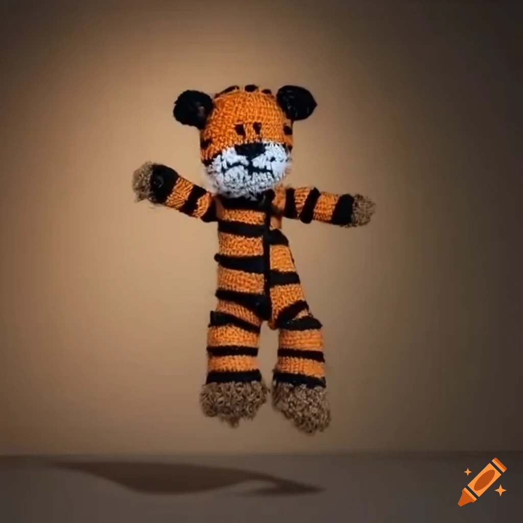 Burlap doll Hobbes jumping in slow motion on Craiyon