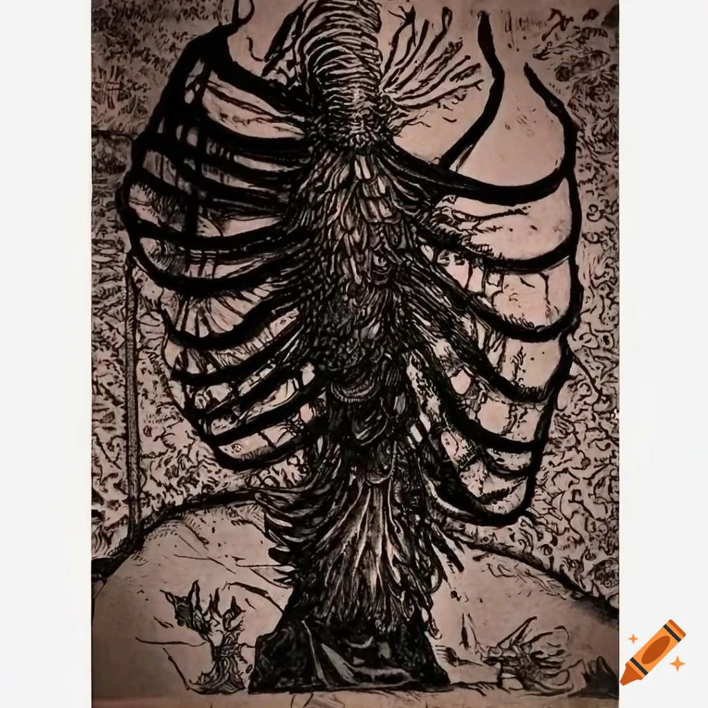 Beckoning skeletal figure with intricate details in surreal, horror ...