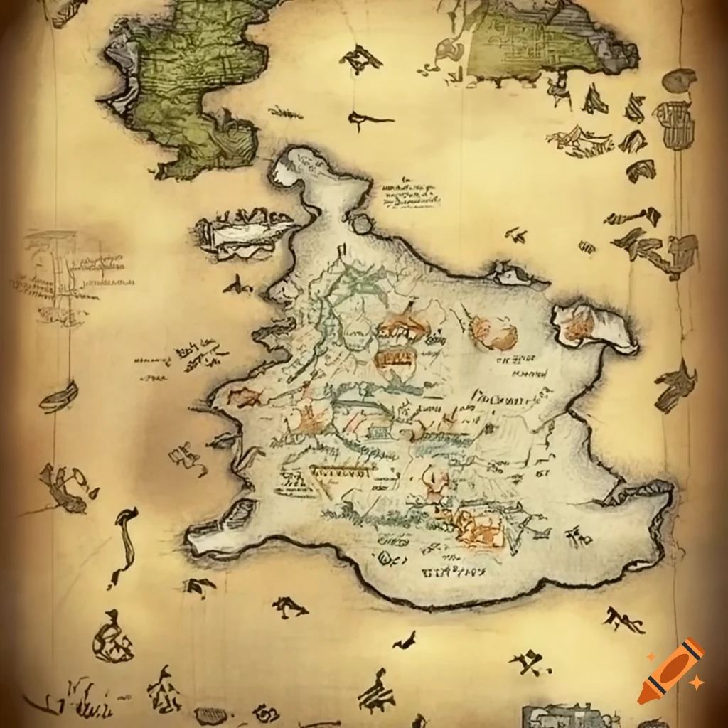 Ancient fantasy map with a map legend and Skib Society inscription on ...