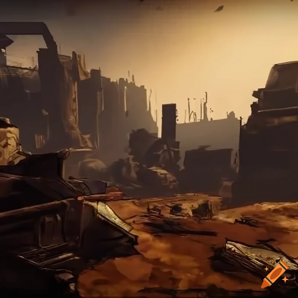 Topdown view of a Borderlands inspired Mad Max concept art on Craiyon