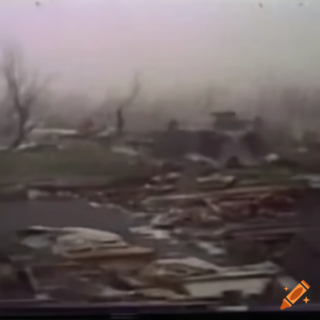 1993 newport kansas ef5 tornado aftermath captured on grainy vhs on Craiyon