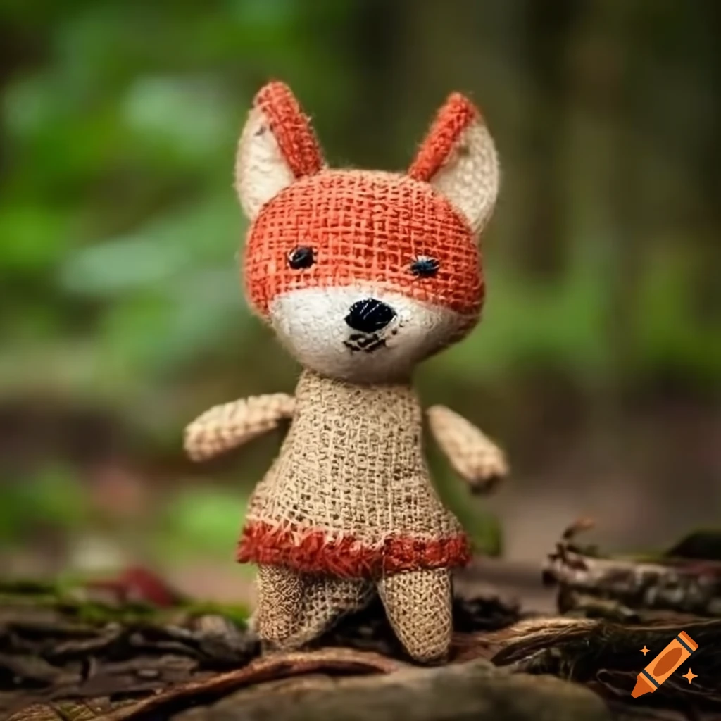 Burlap doll red wolf in a forest on Craiyon