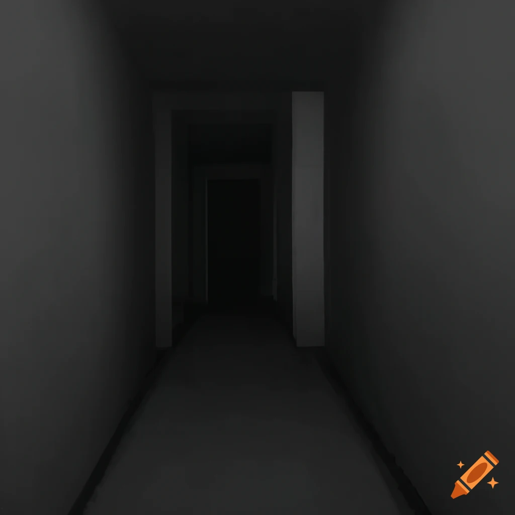 Liminal space hallway with dark atmosphere and grey walls on Craiyon
