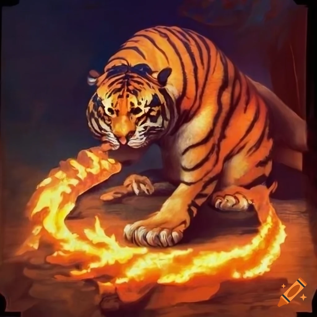 Nintendo fire tiger with glowing lighting in artistic style on Craiyon