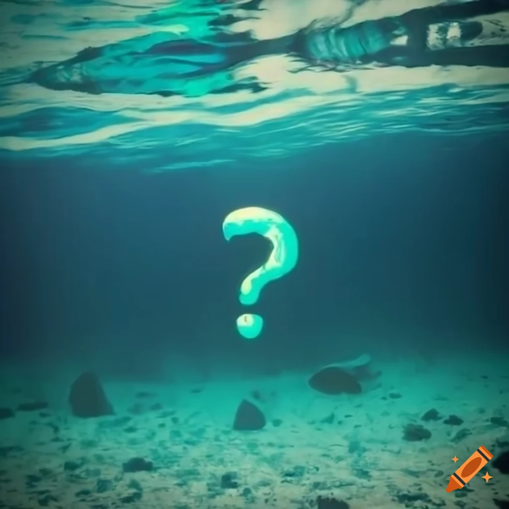 Surreal underwater scene with vibrant colors and question marks on Craiyon