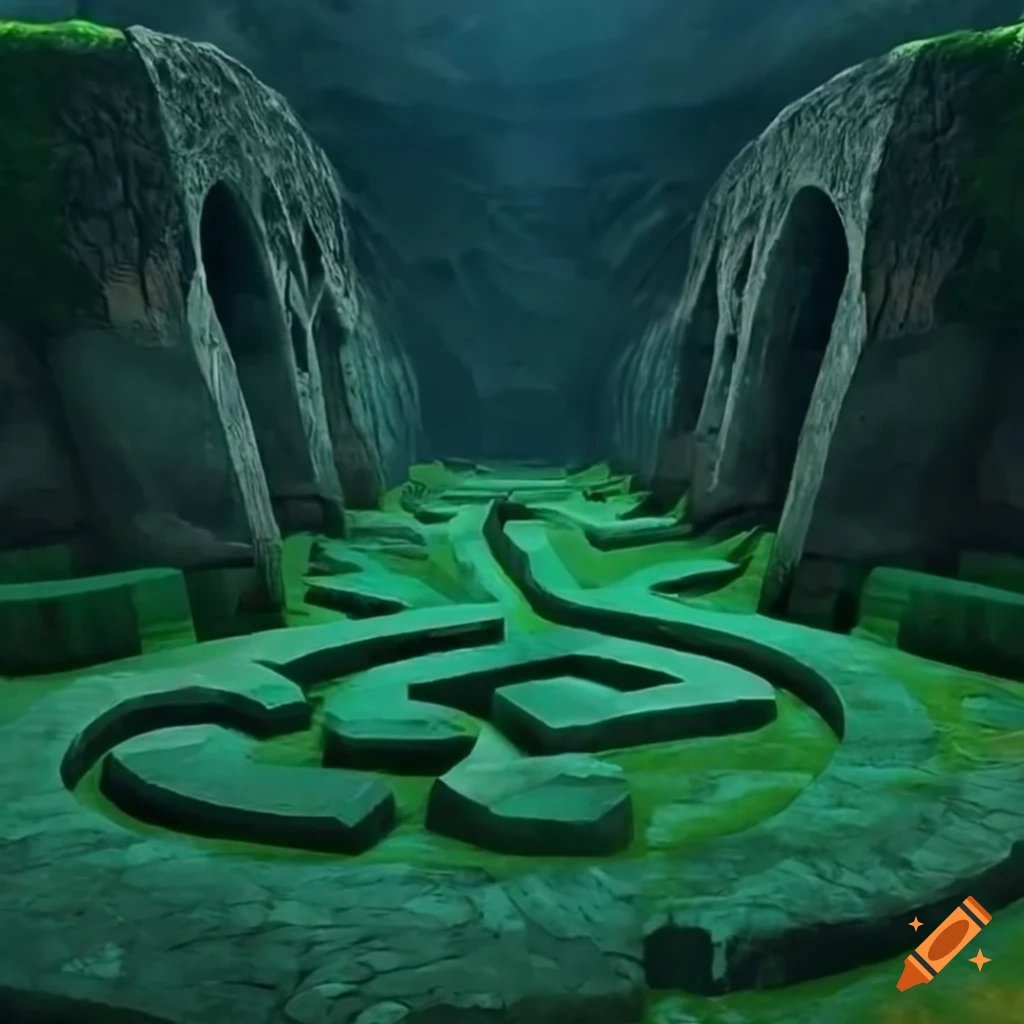 Enormous mysterious labyrinth of ancient stone in a fantasy world on ...