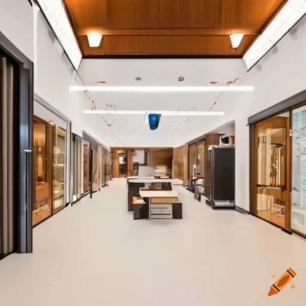 Detailed floor plan of a modern visitors center on Craiyon