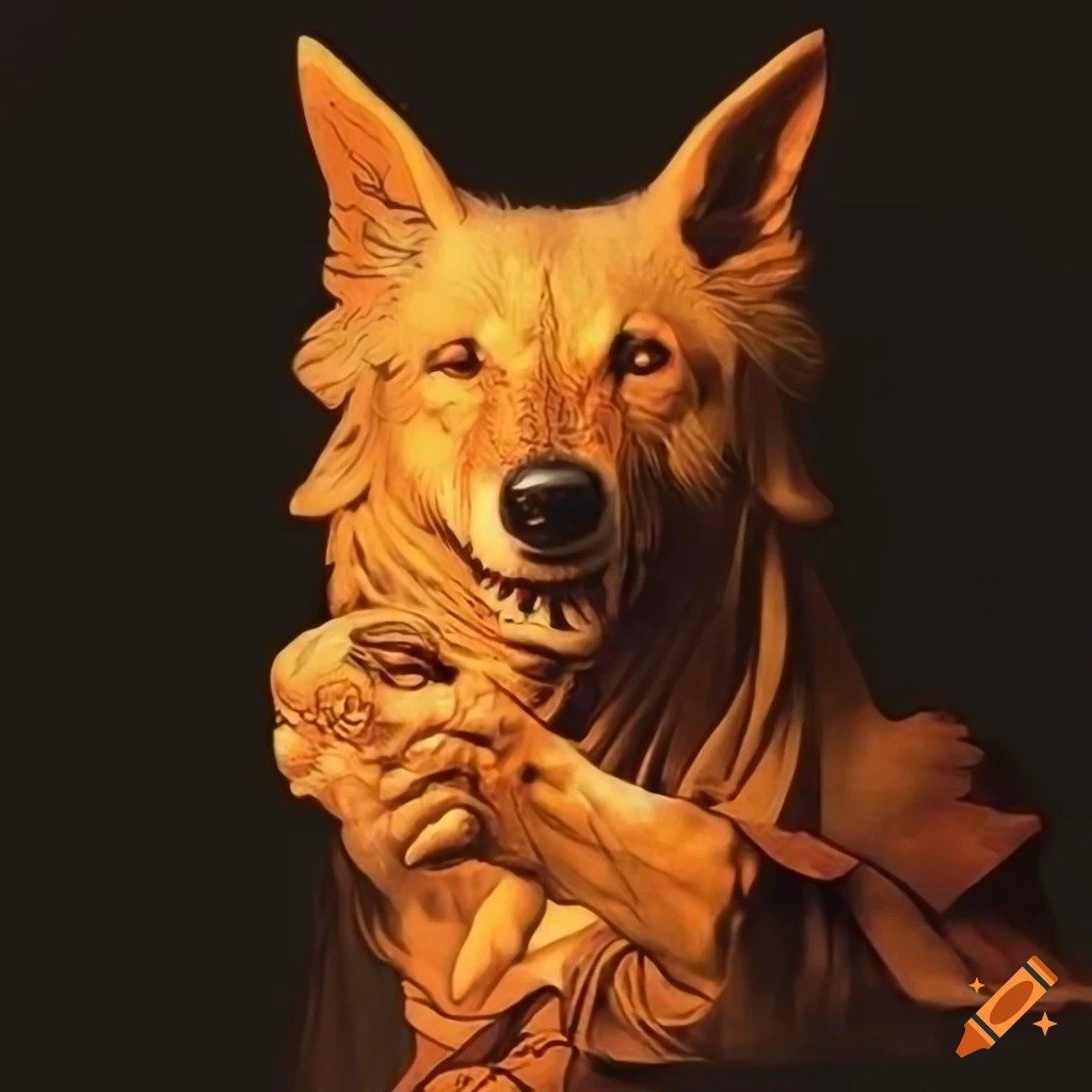 Wolf stave carving with glowing lighting inspired by Boris Vallejo ...