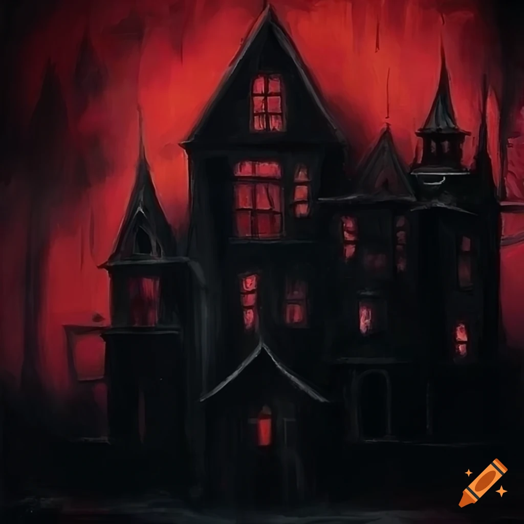 Red and black gothic house painting on Craiyon