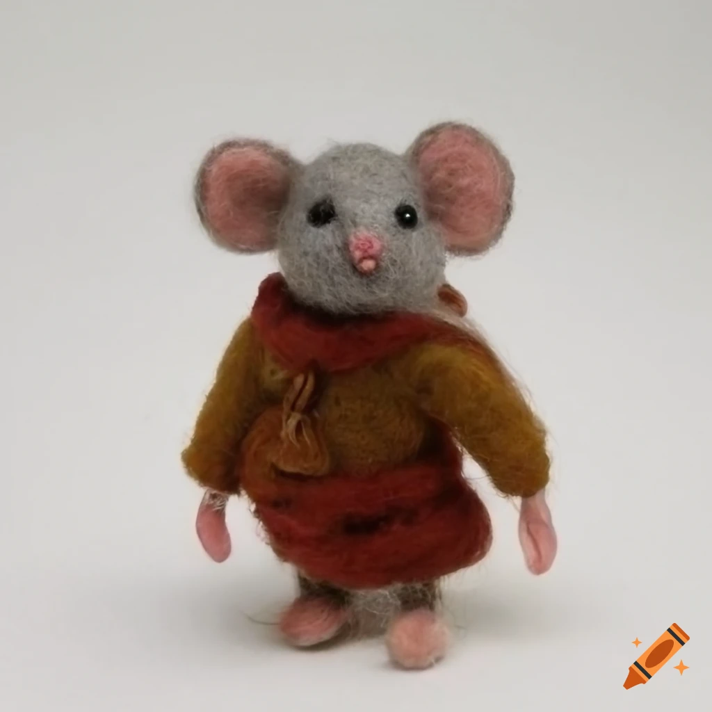 Felted wool mouse in hobbit attire during golden hour on Craiyon