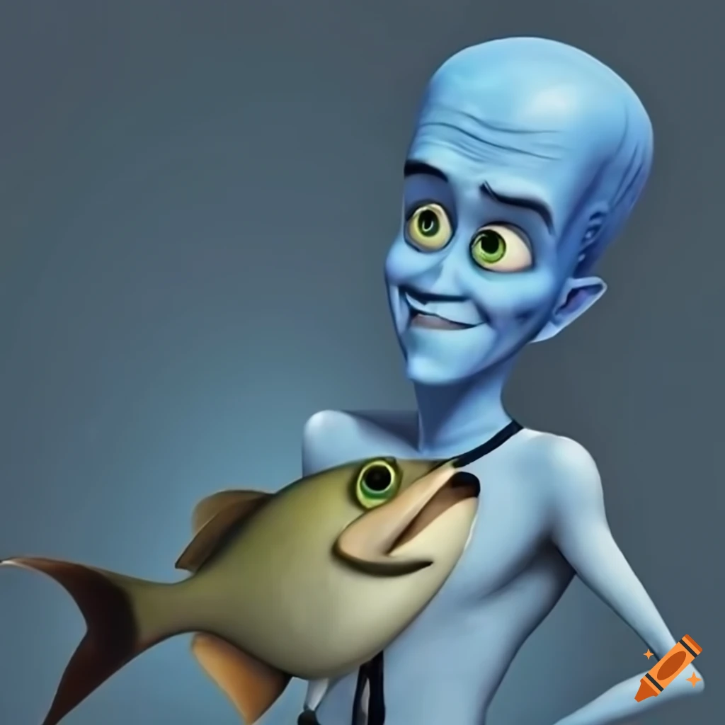 Megamind holding a fish on Craiyon