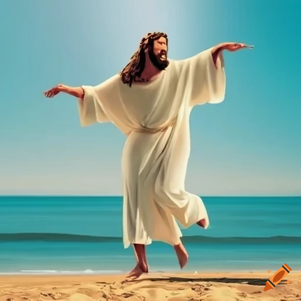 Jesus christ dancing on a beach on Craiyon