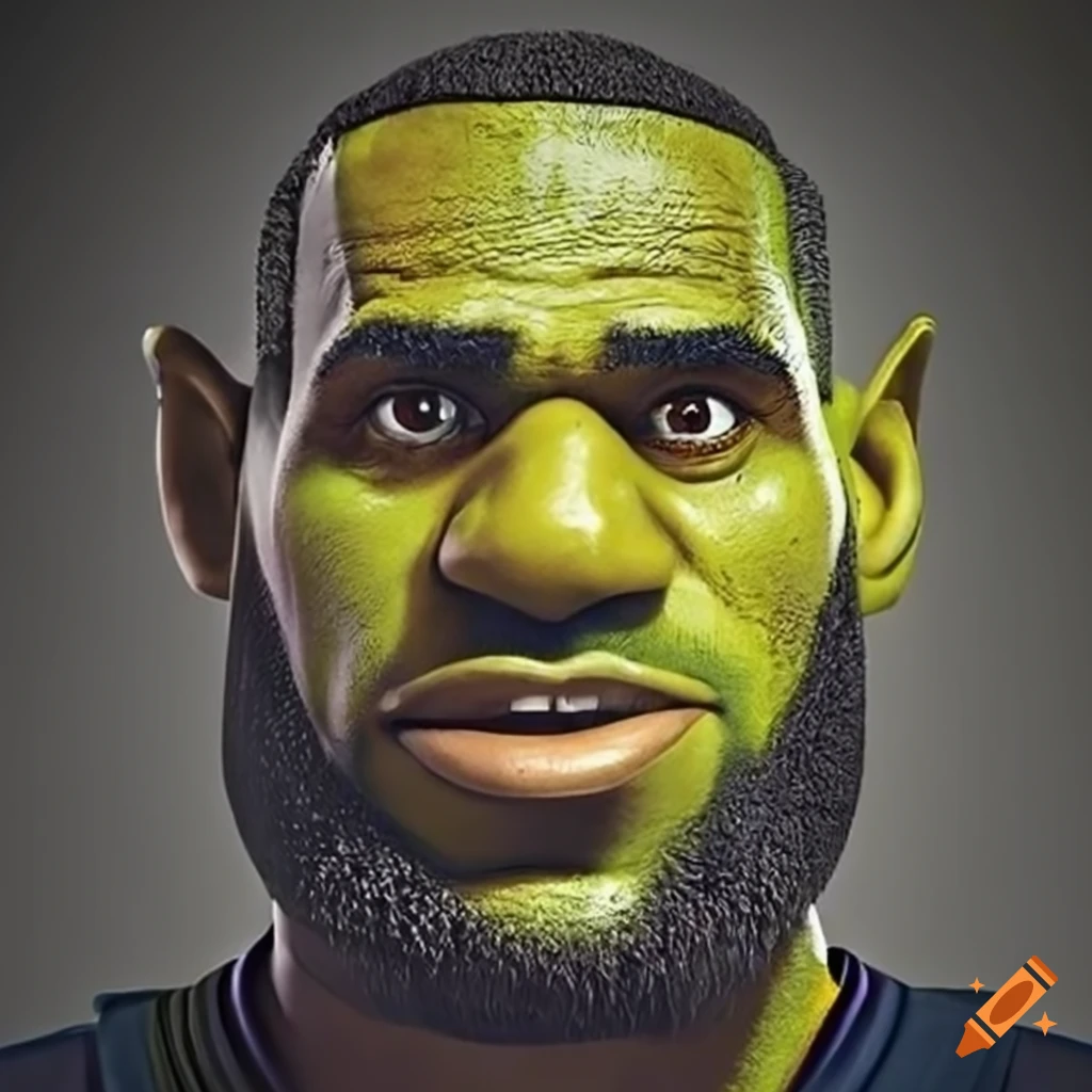 LeBron James as a cartoon version of Shrek in creative fan art on Craiyon