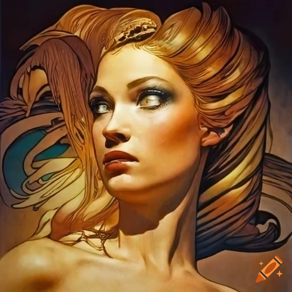 Abstract artwork inspired by boris vallejo, alphonse mucha, and escher ...