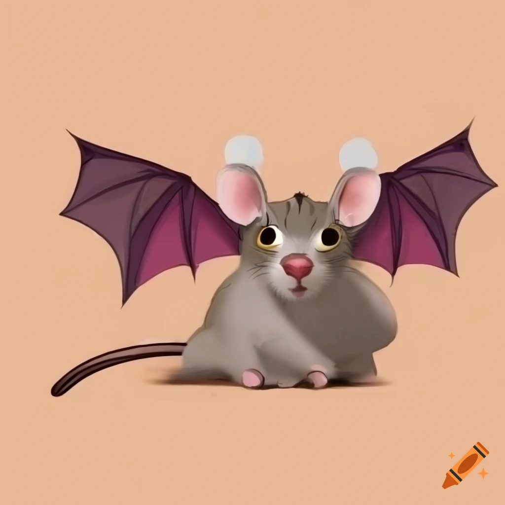 Cartoon rat-cat-bat hybrid with mouse ears, bat wings, and multiple ...