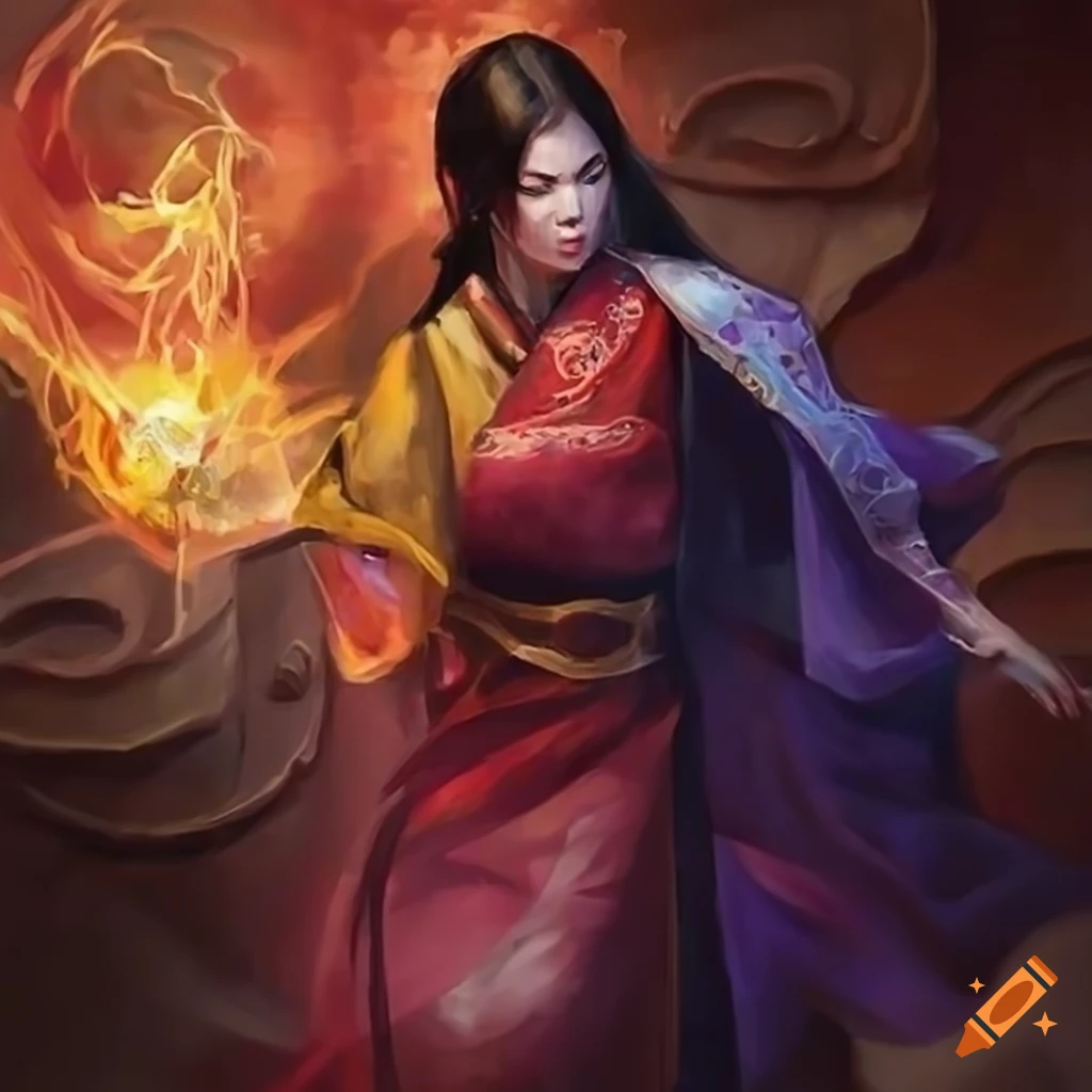 Vibrant painting of a magic: the gathering game with players in ...