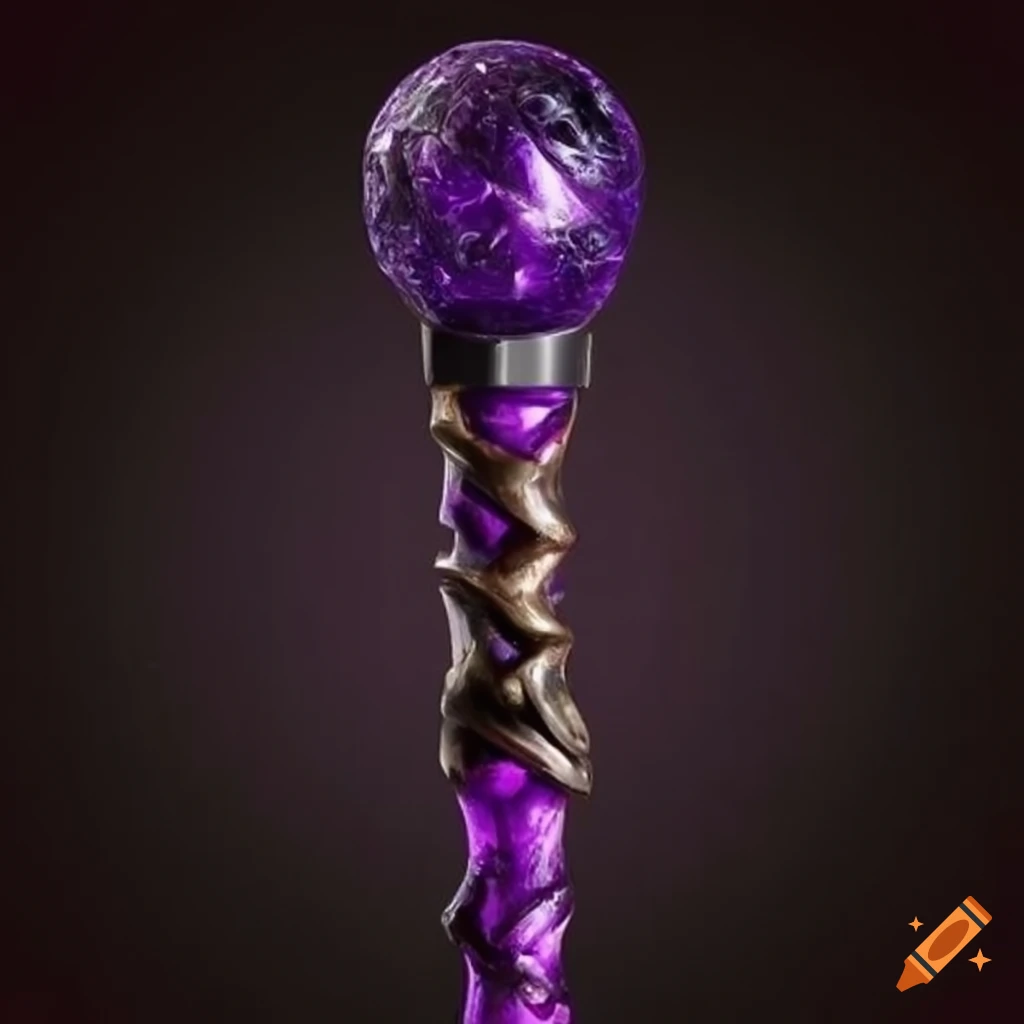 Magic staff with purple runes and black gemstone on Craiyon