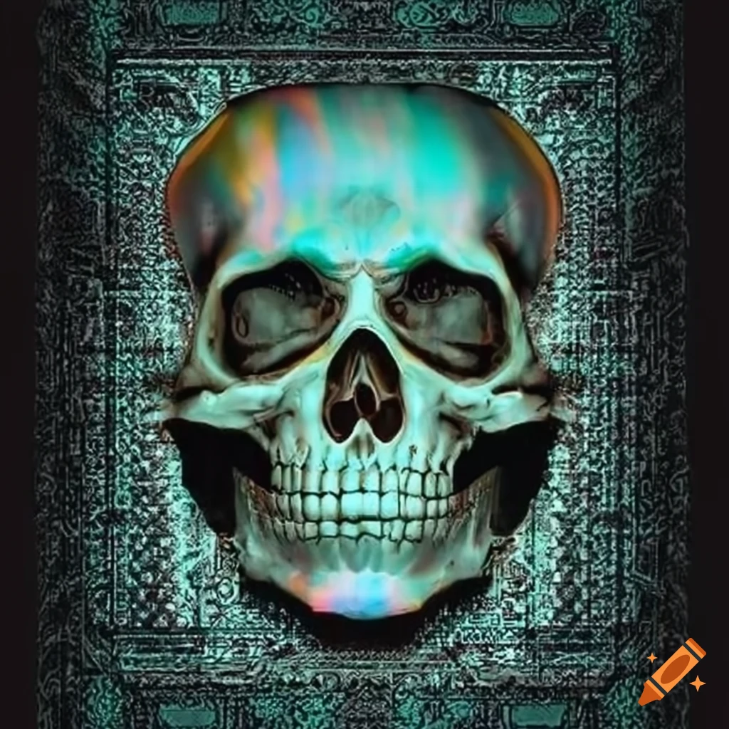 Futuristic-retro design with skull and tech motif on Craiyon